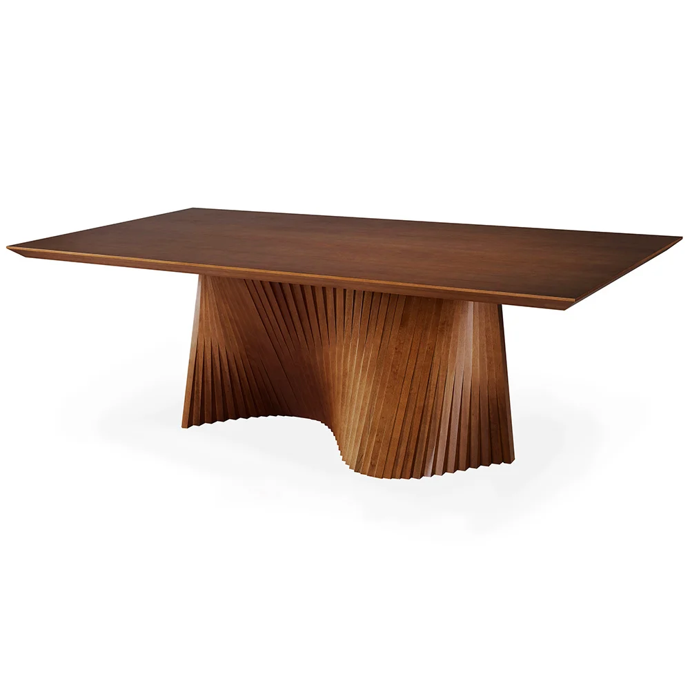 Mesa de Jantar Retangular Base Ripada Orgânica Dália Madeira Maciça