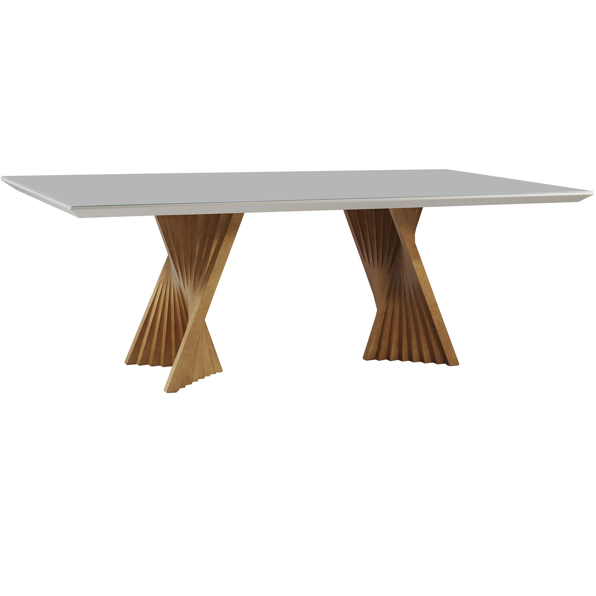 Mesa de Jantar Vênus Base Ripada Madeira Tampo Retangular com Vidro 4mm