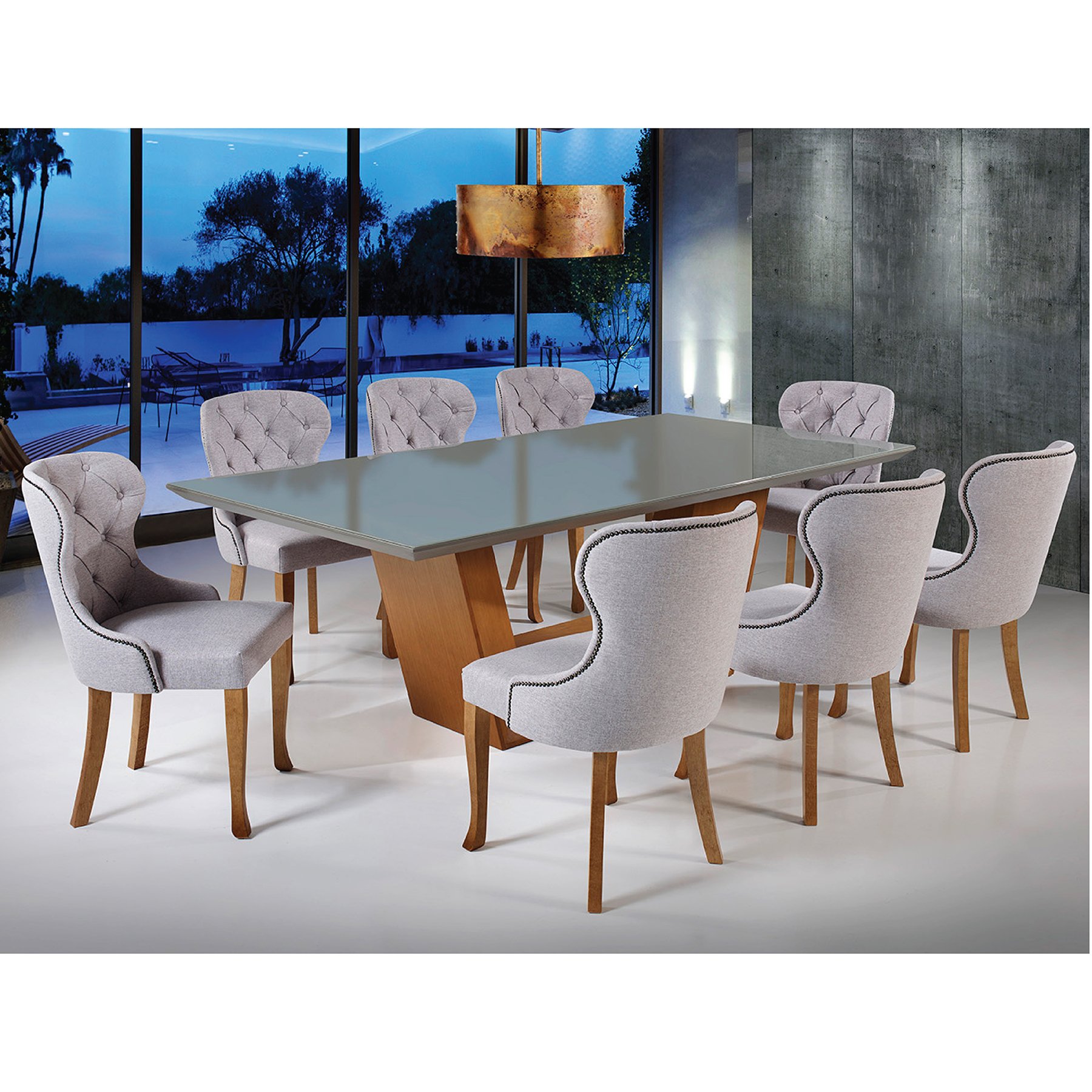 Mesa de Jantar Germain Base Madeira Tampo Retangular com Vidro 4mm ...